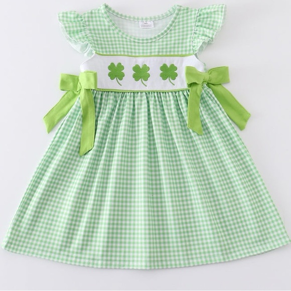No Brand | Dresses | New Boutique Girl Clover Green Embroidery Check ...